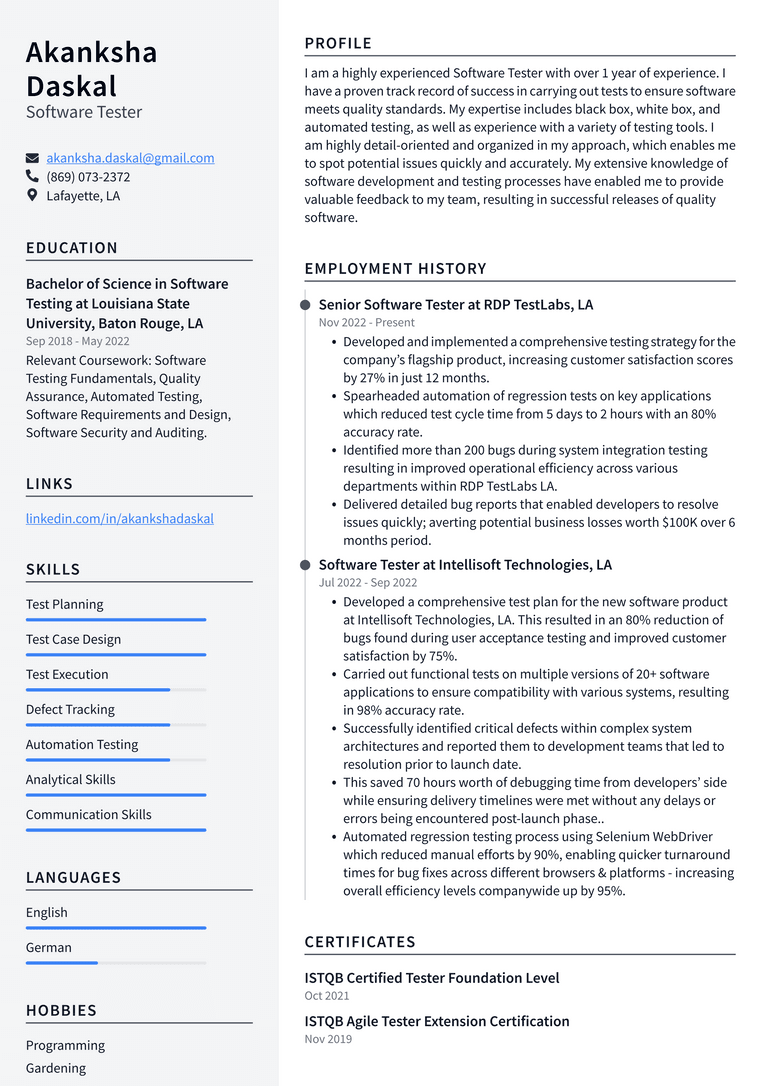 Google Software Tester Resume Examples | ResumeCat