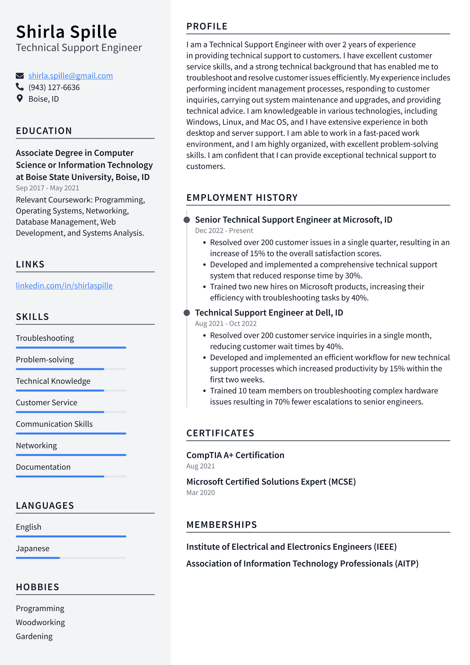 Google Technical Support Engineer Resume Examples