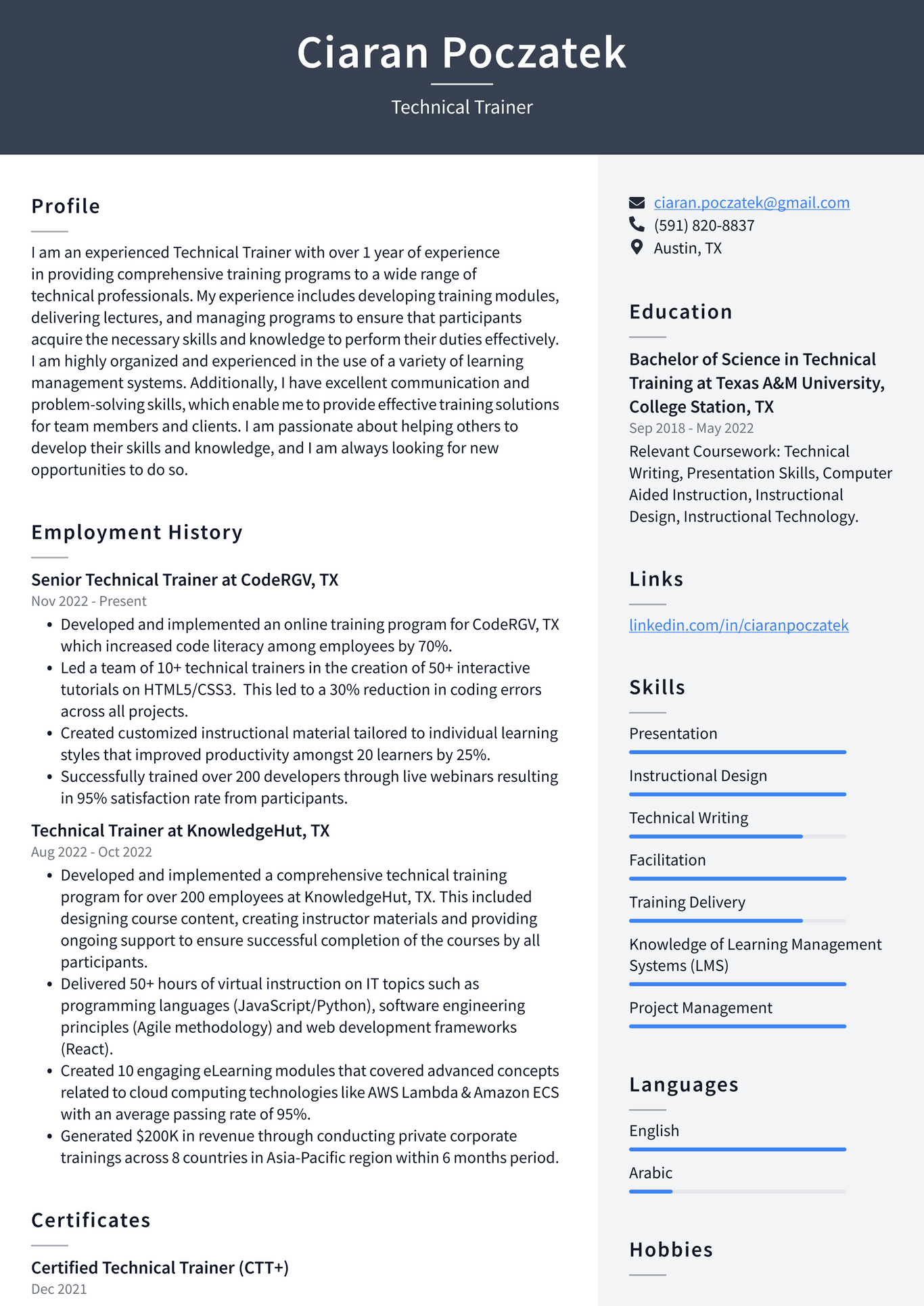 Google Technical Trainer Resume Examples | ResumeCat