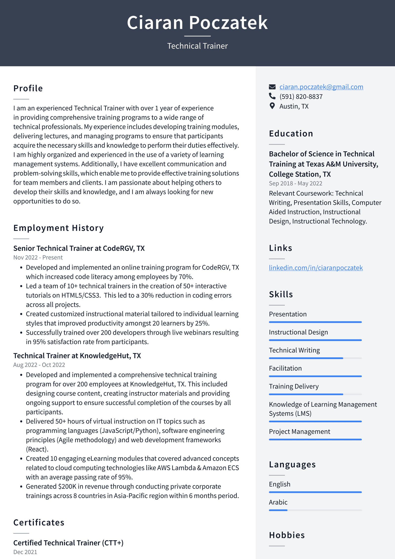 Google Technical Trainer Resume Examples | ResumeCat
