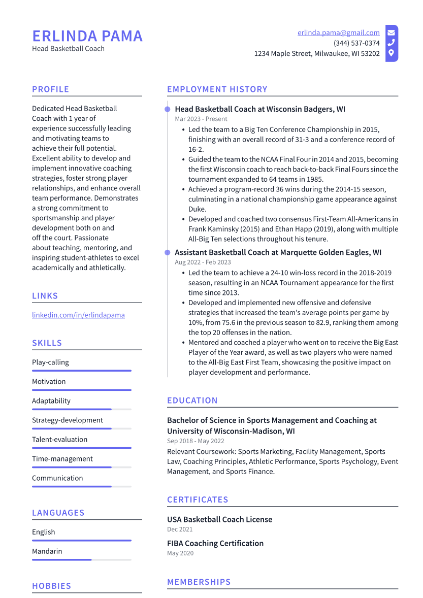 Top 18 Head Basketball Coach Resume Objective Examples