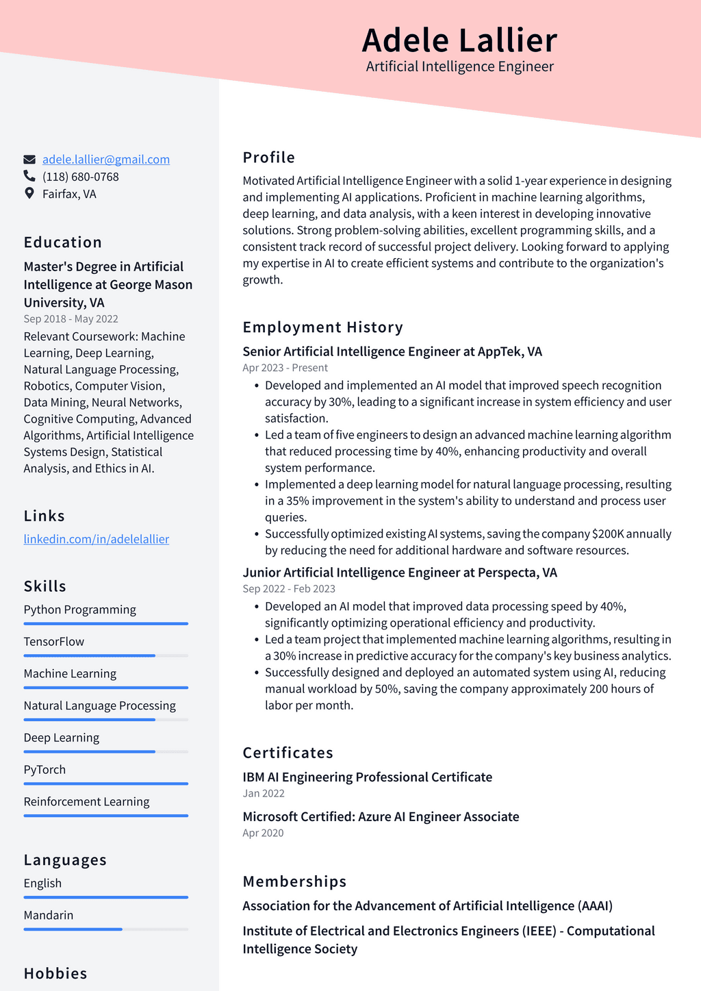 IBM Artificial Intelligence Engineer Resume Examples