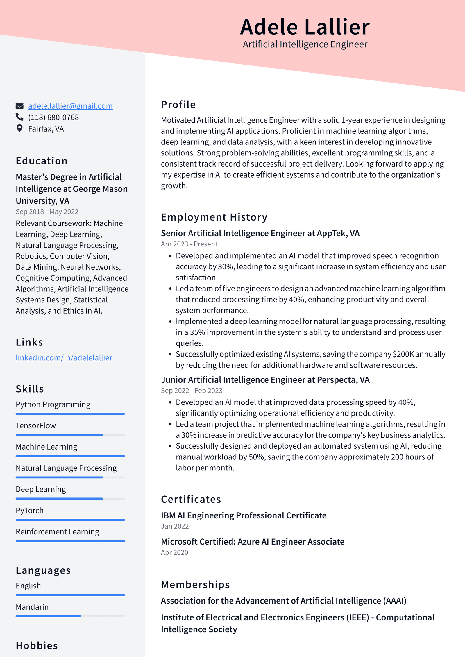 IBM Artificial Intelligence Engineer Resume Examples