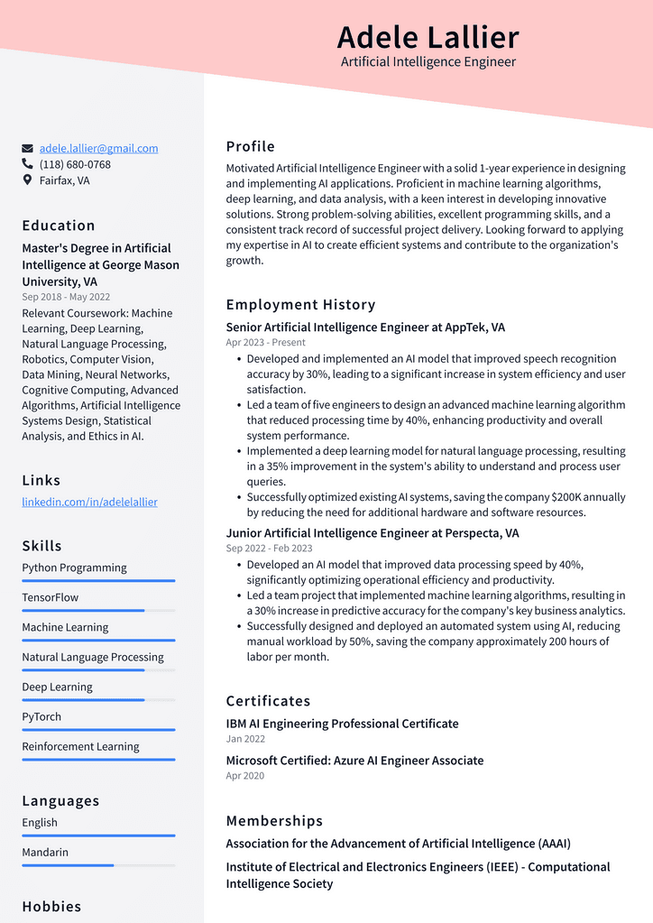 IBM Artificial Intelligence Engineer Resume Examples
