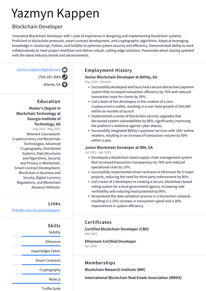 IBM Blockchain Developer Resume Examples | ResumeCat