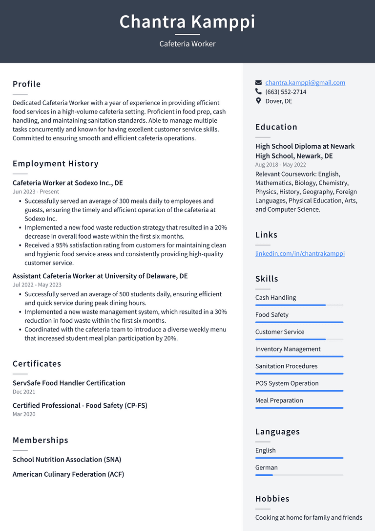 IBM Cafeteria Worker Resume Examples | ResumeCat