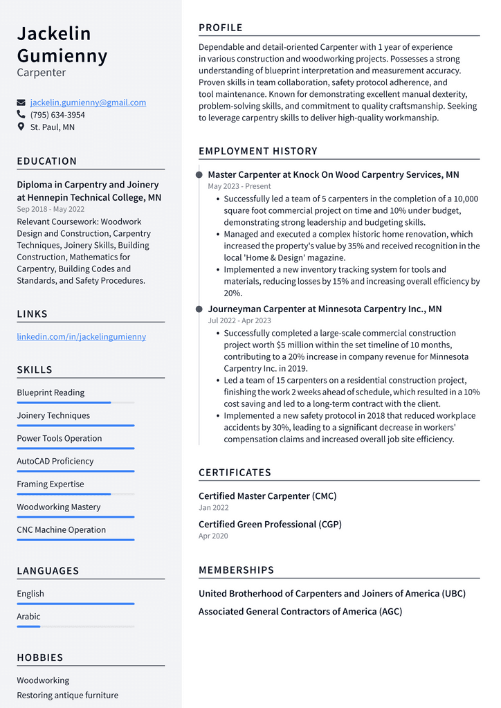 IBM Carpenter Resume Examples | ResumeCat
