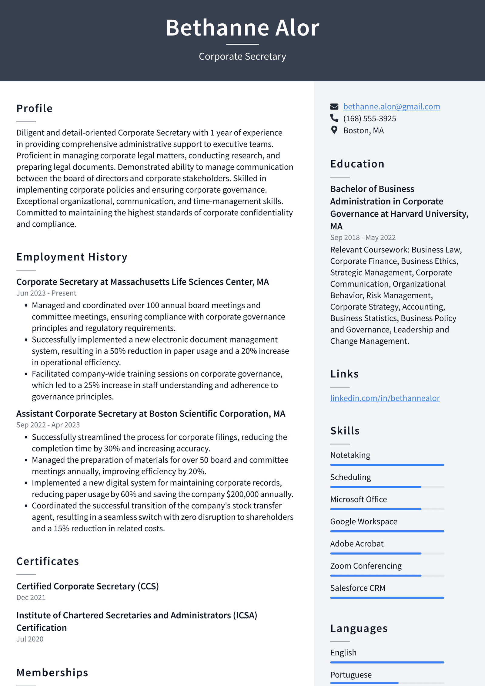 IBM Corporate Secretary Resume Examples | ResumeCat