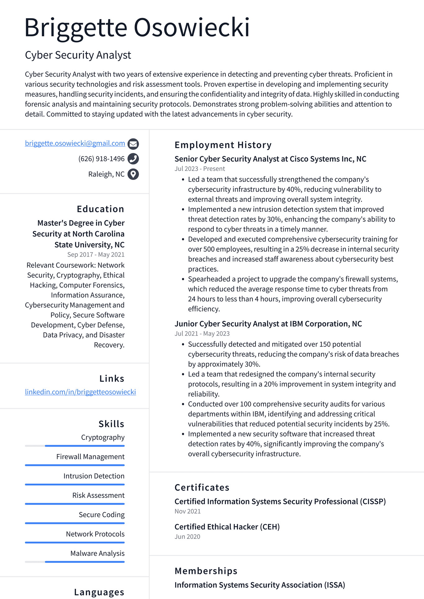 IBM Cyber Security Analyst Resume Examples | ResumeCat