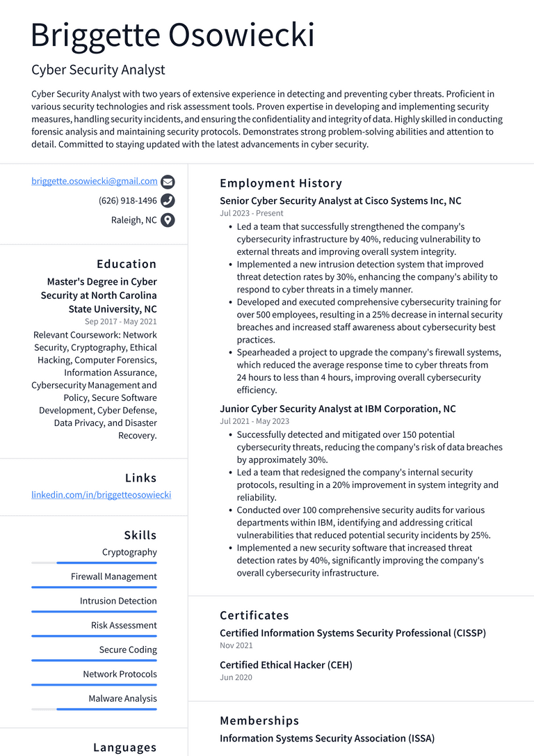 IBM Cyber Security Analyst Resume Examples | ResumeCat IBM Cyber Security Analyst Resume Examples | ResumeCat