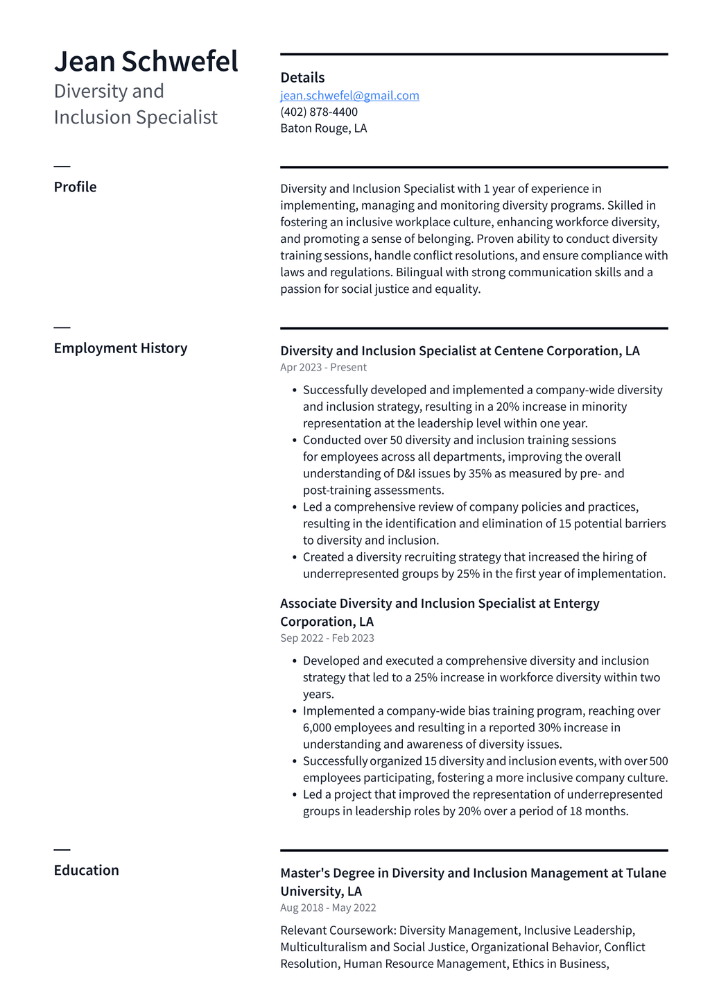 IBM Diversity and Inclusion Specialist Resume Examples
