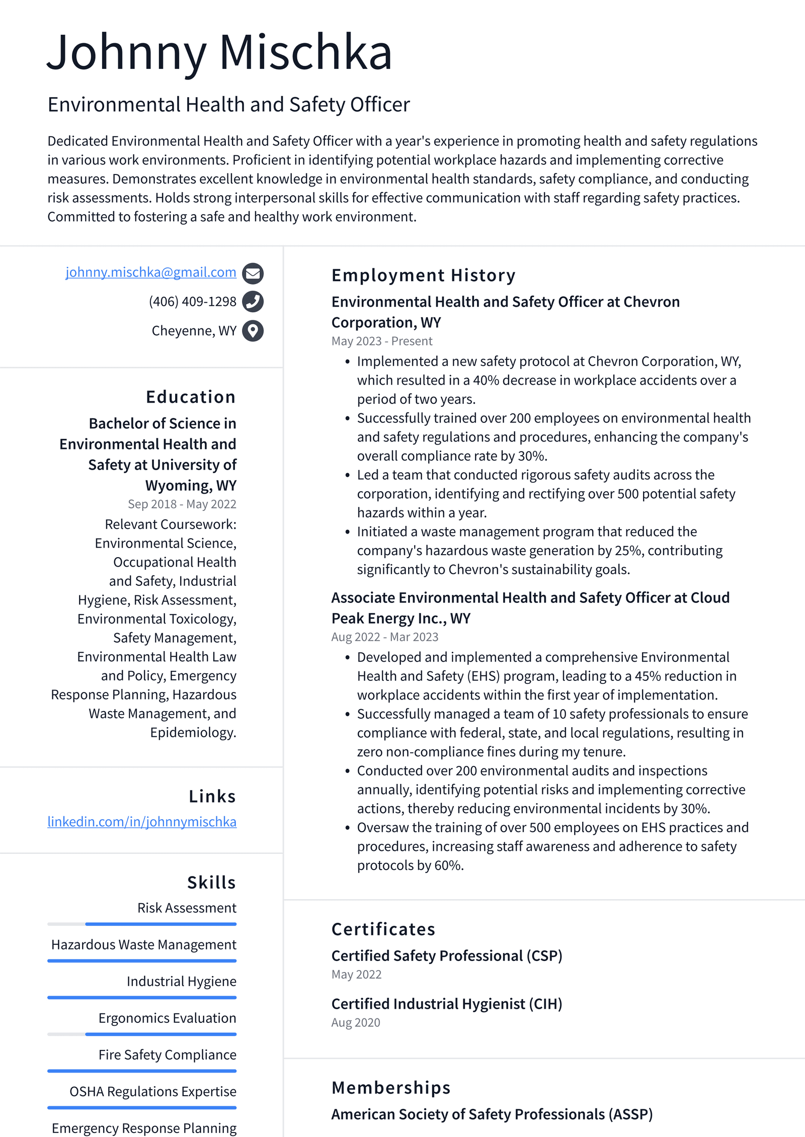 IBM Environmental Health and Safety Officer Resume Examples