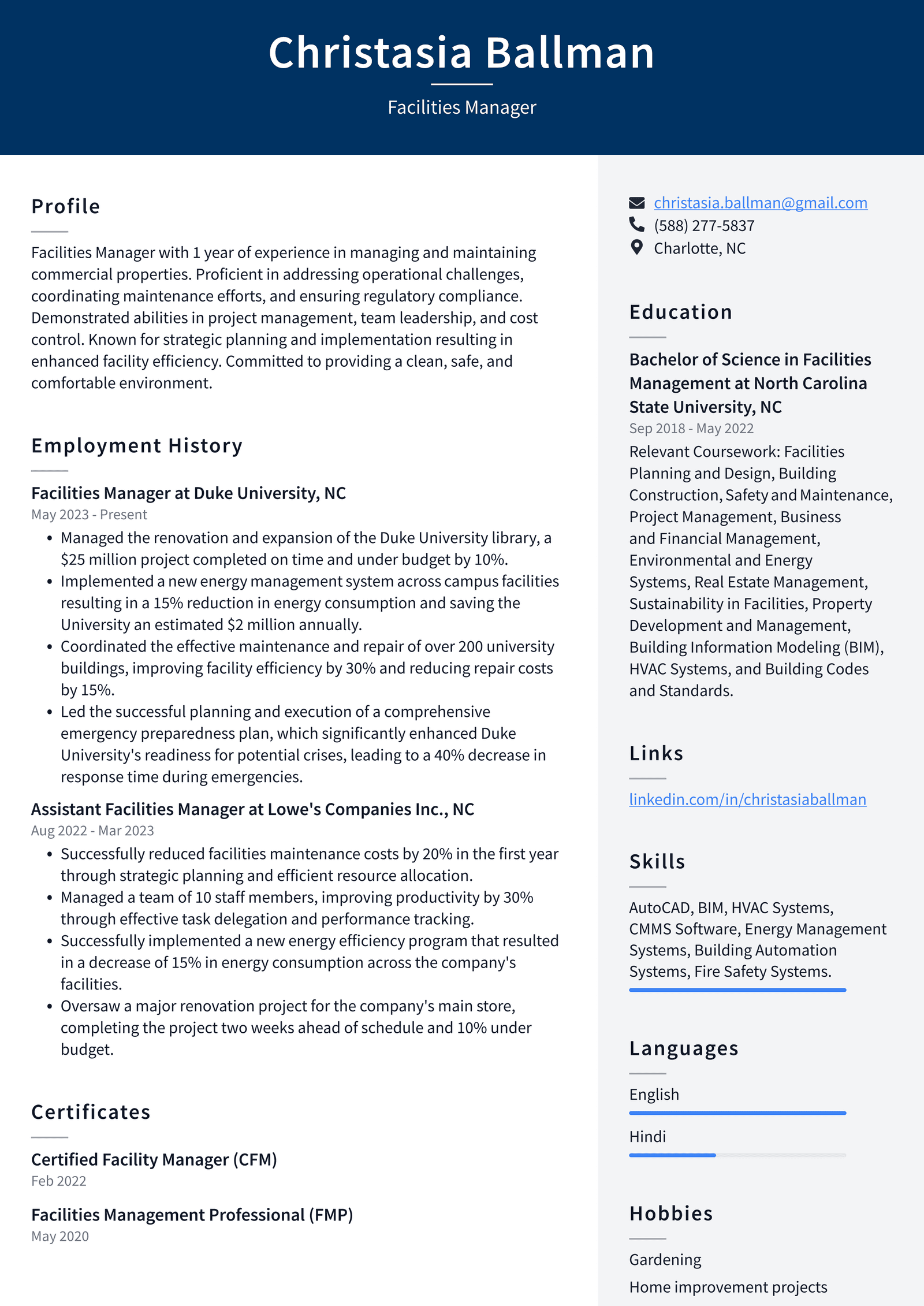 IBM Facilities Manager Resume Examples | ResumeCat