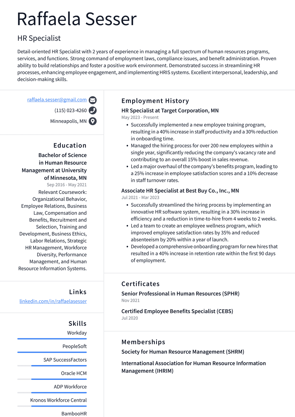 IBM HR Specialist Resume Examples | ResumeCat