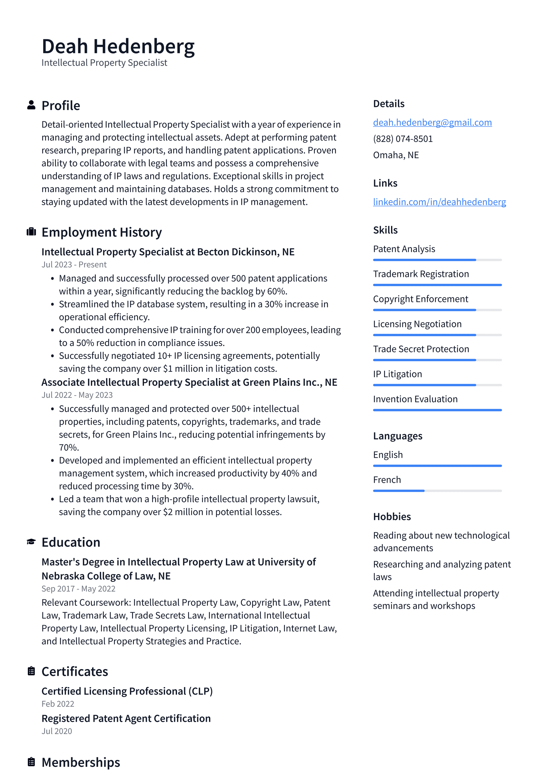 IBM Intellectual Property Specialist Resume Examples