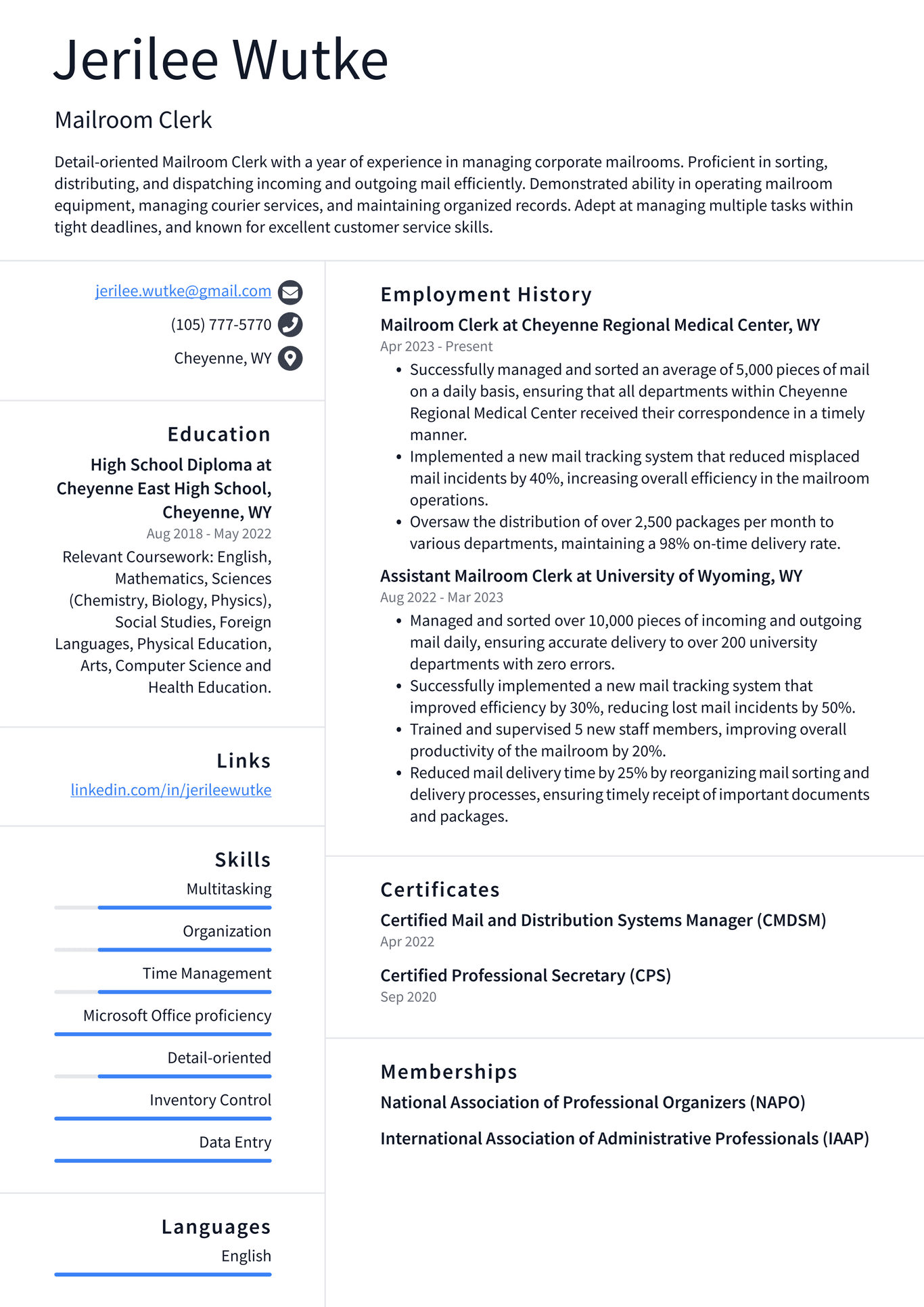 IBM Mailroom Clerk Resume Examples | ResumeCat