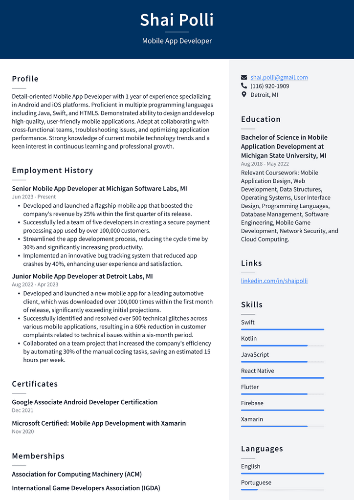 IBM Mobile App Developer Resume Examples | ResumeCat