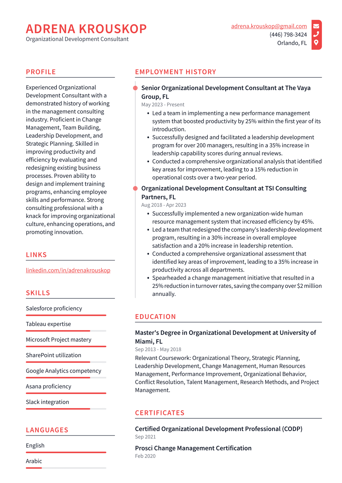 IBM Organizational Development Consultant Resume Examples