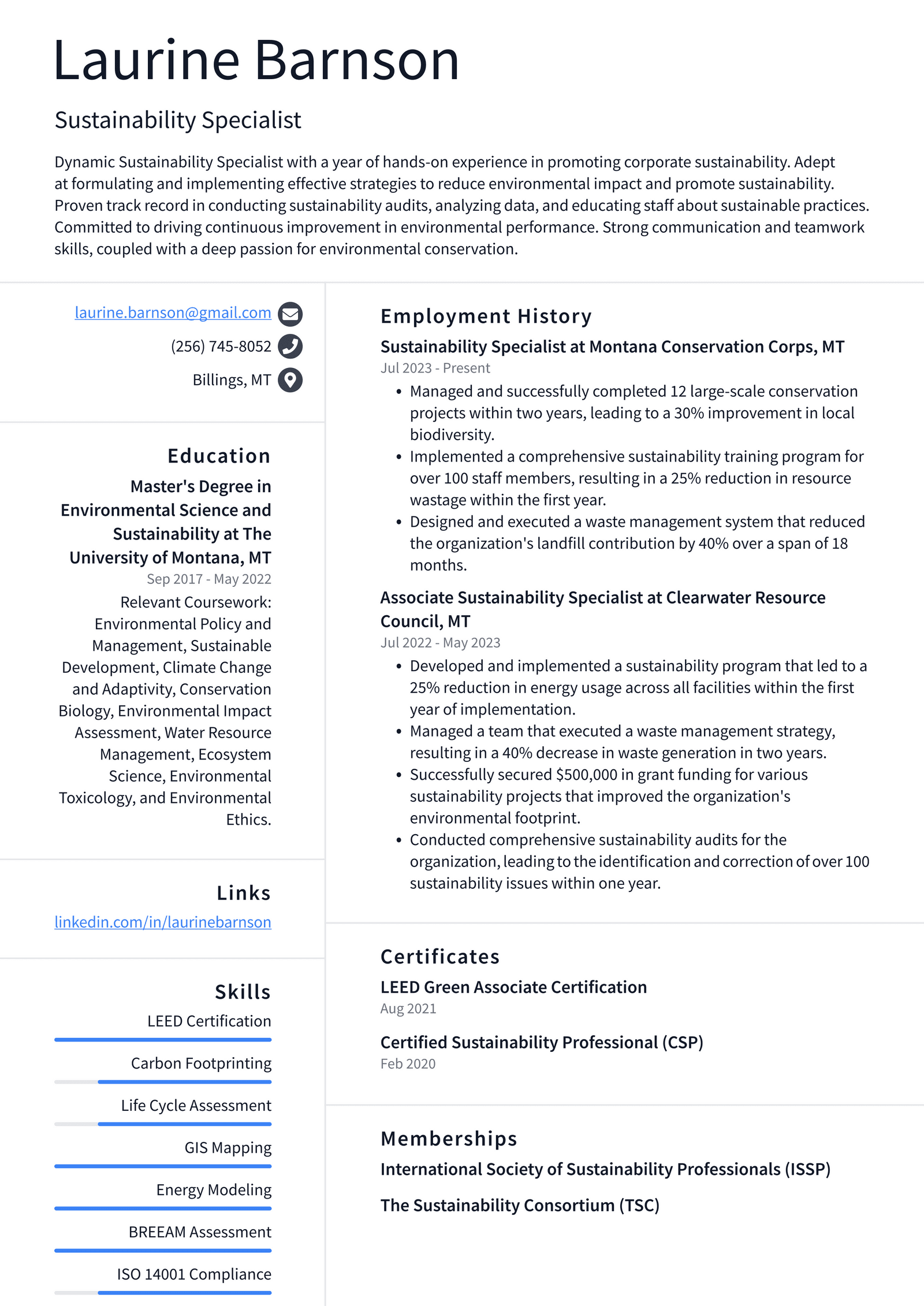 IBM Sustainability Specialist Resume Examples | ResumeCat