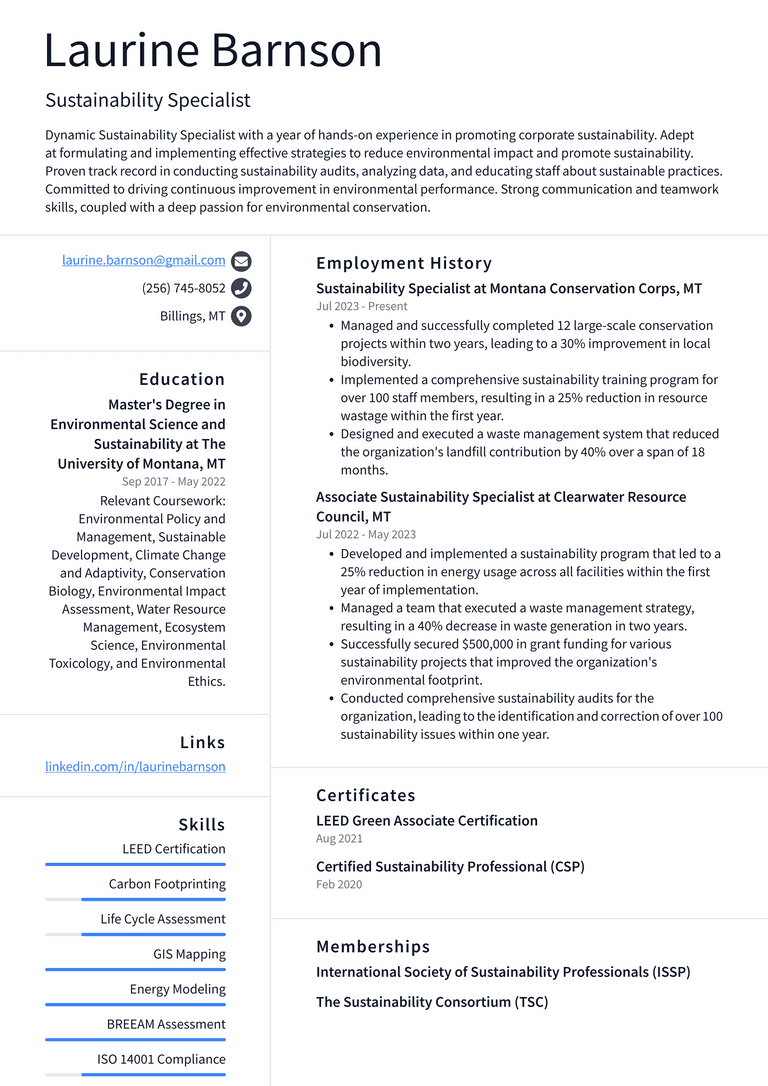 IBM Sustainability Specialist Resume Examples | ResumeCat