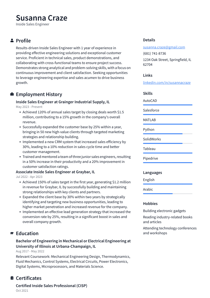 Top 16 Inside Sales Engineer Resume Objective Examples