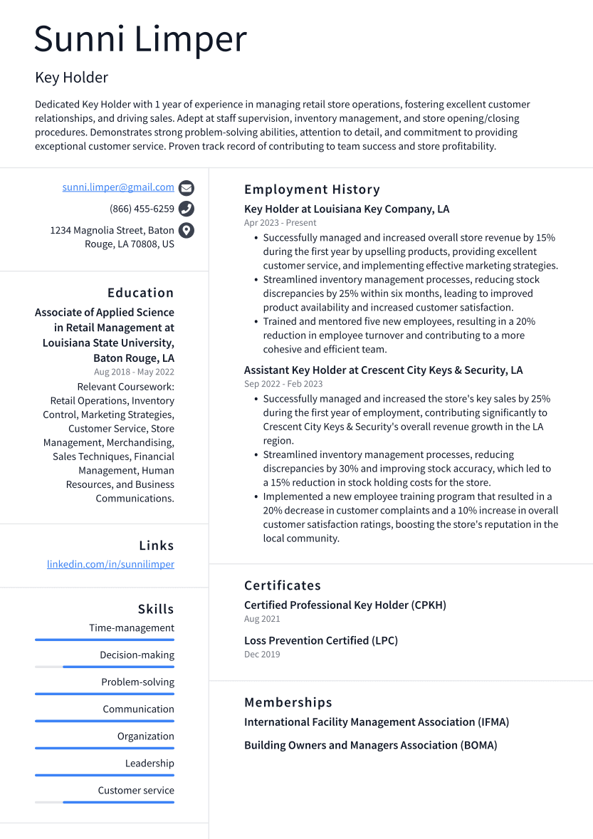 Key Holder Resume Examples And Templates ResumeCat
