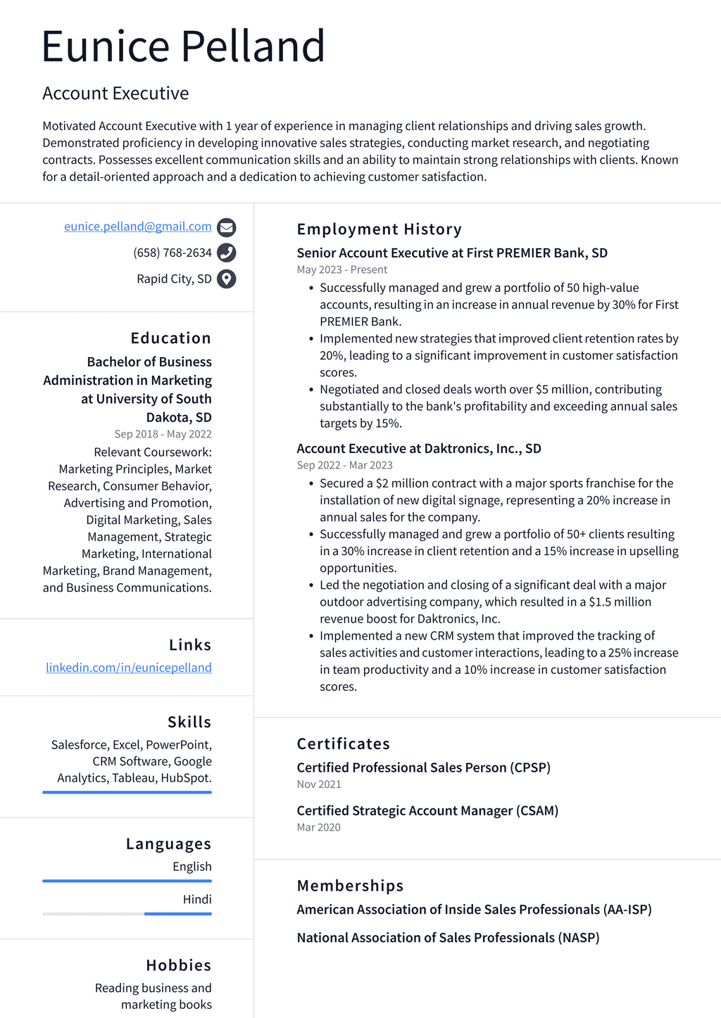 LinkedIn Account Executive Resume Examples | ResumeCat