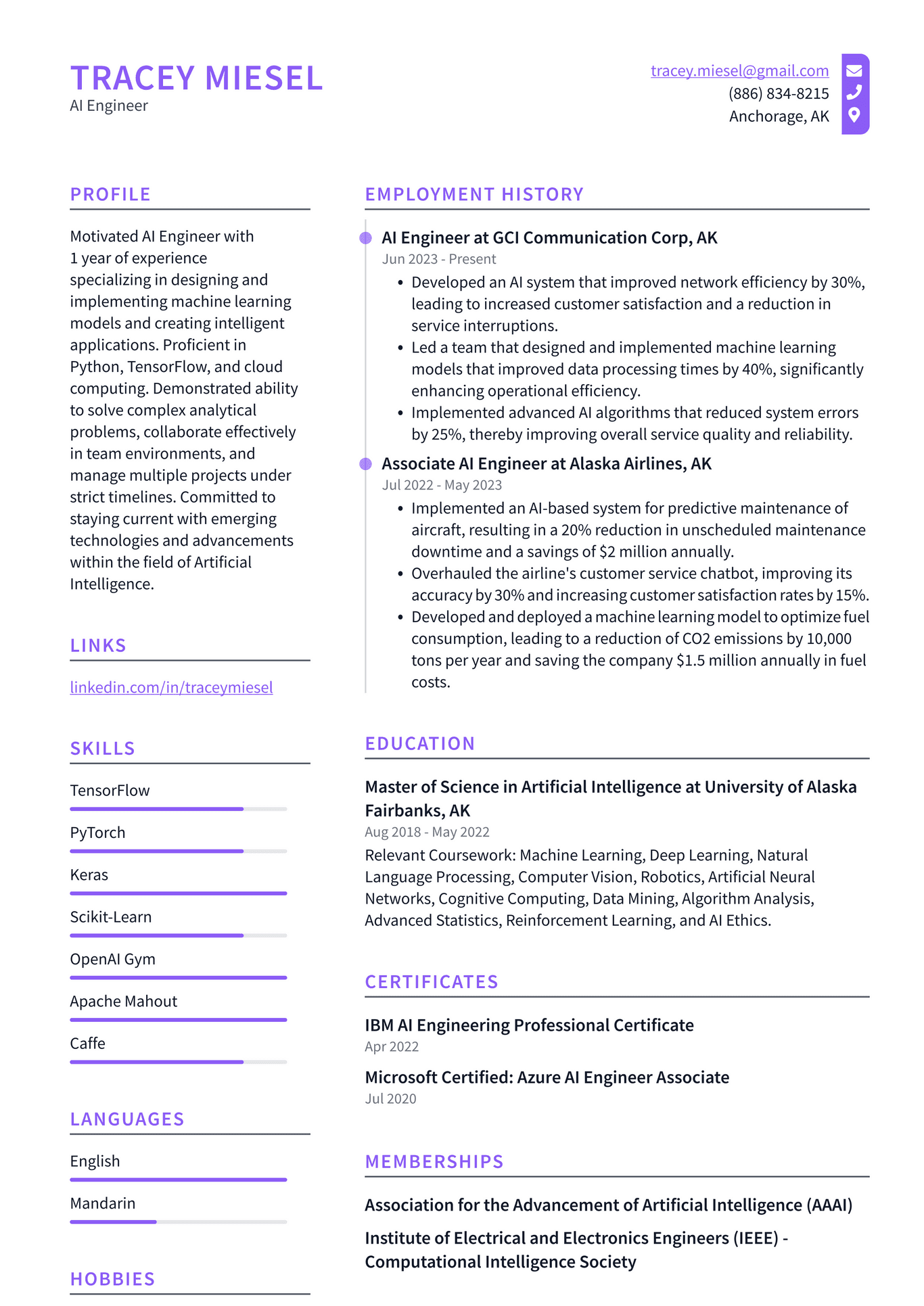 LinkedIn AI Engineer Resume Examples | ResumeCat