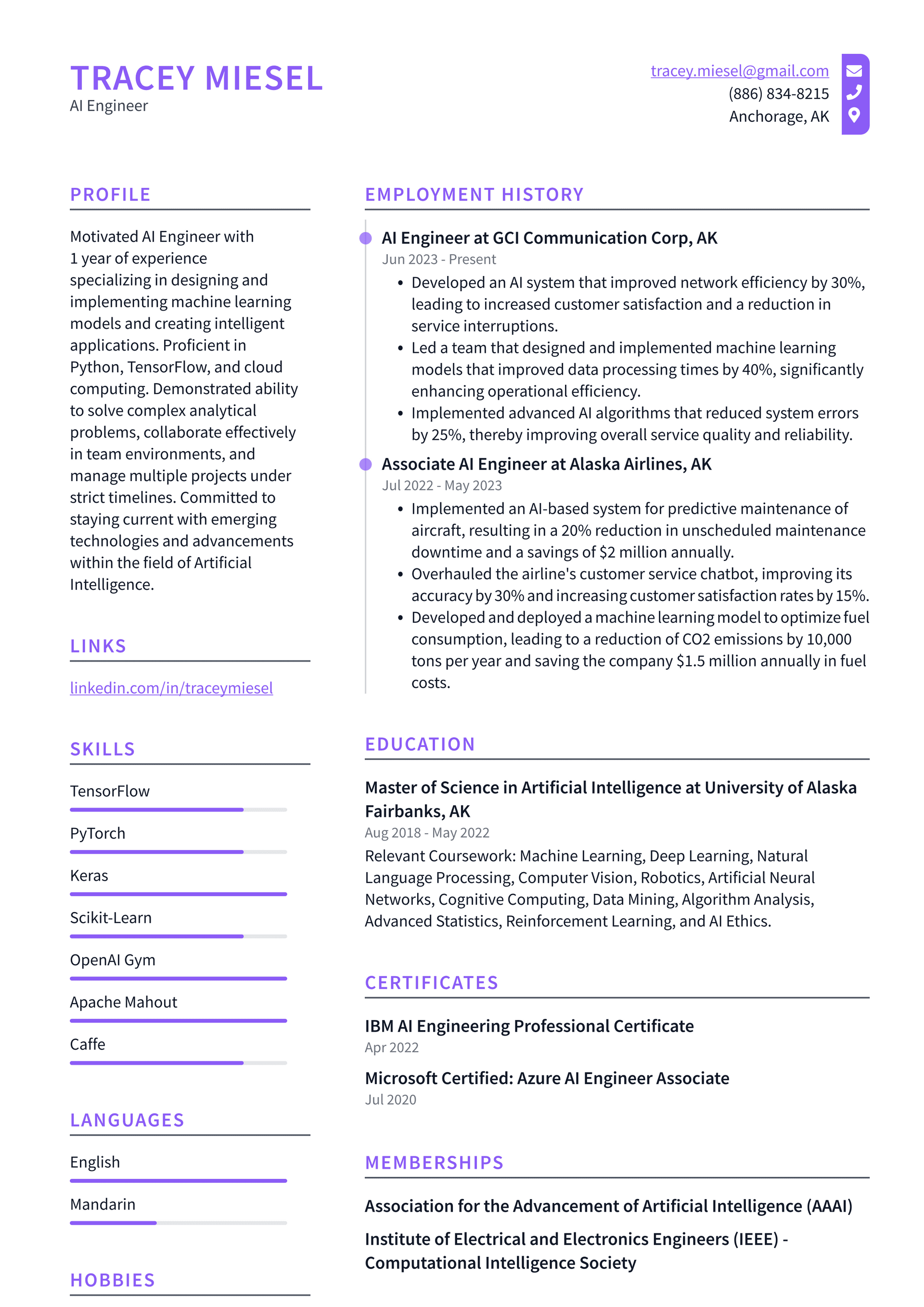 LinkedIn AI Engineer Resume Examples | ResumeCat