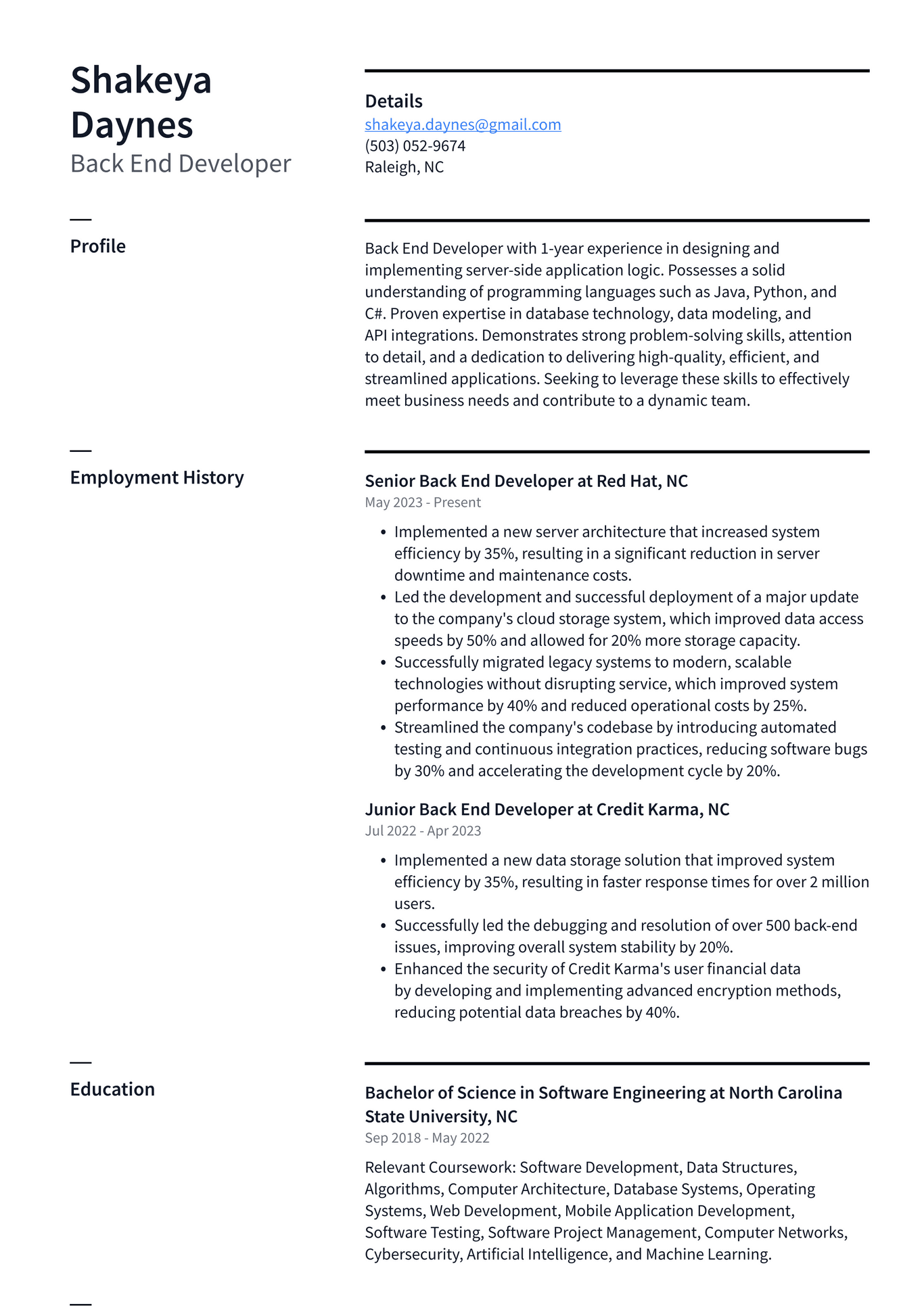 LinkedIn Back End Developer Resume Examples | ResumeCat