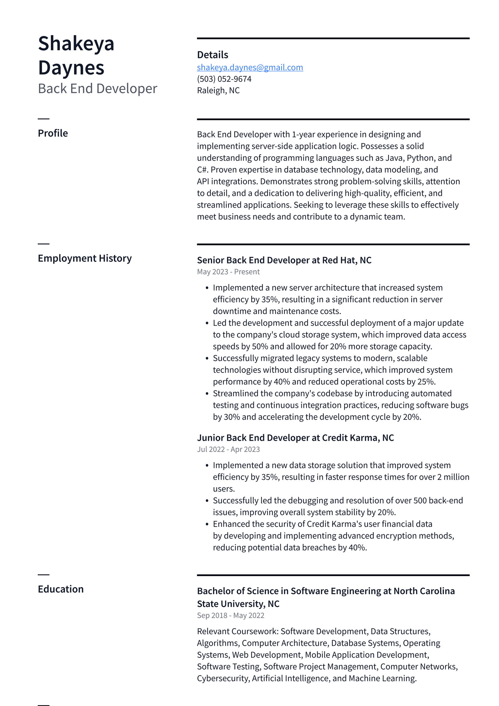 LinkedIn Back End Developer Resume Examples | ResumeCat