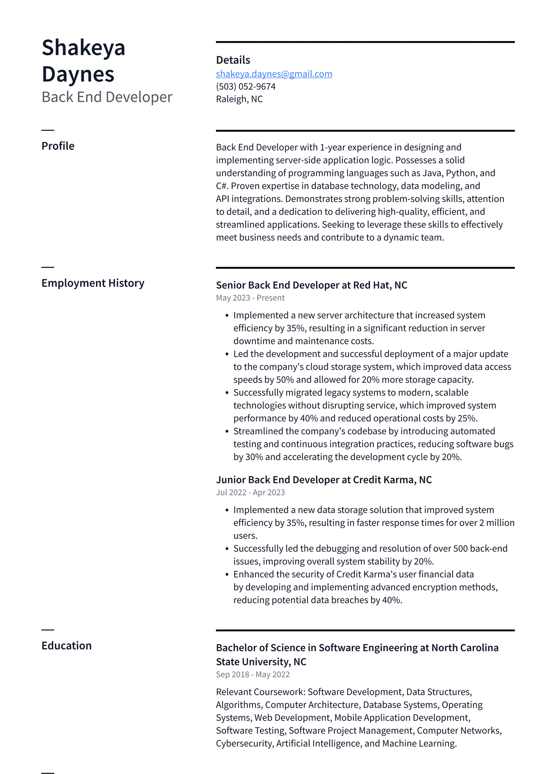 LinkedIn Back End Developer Resume Examples | ResumeCat