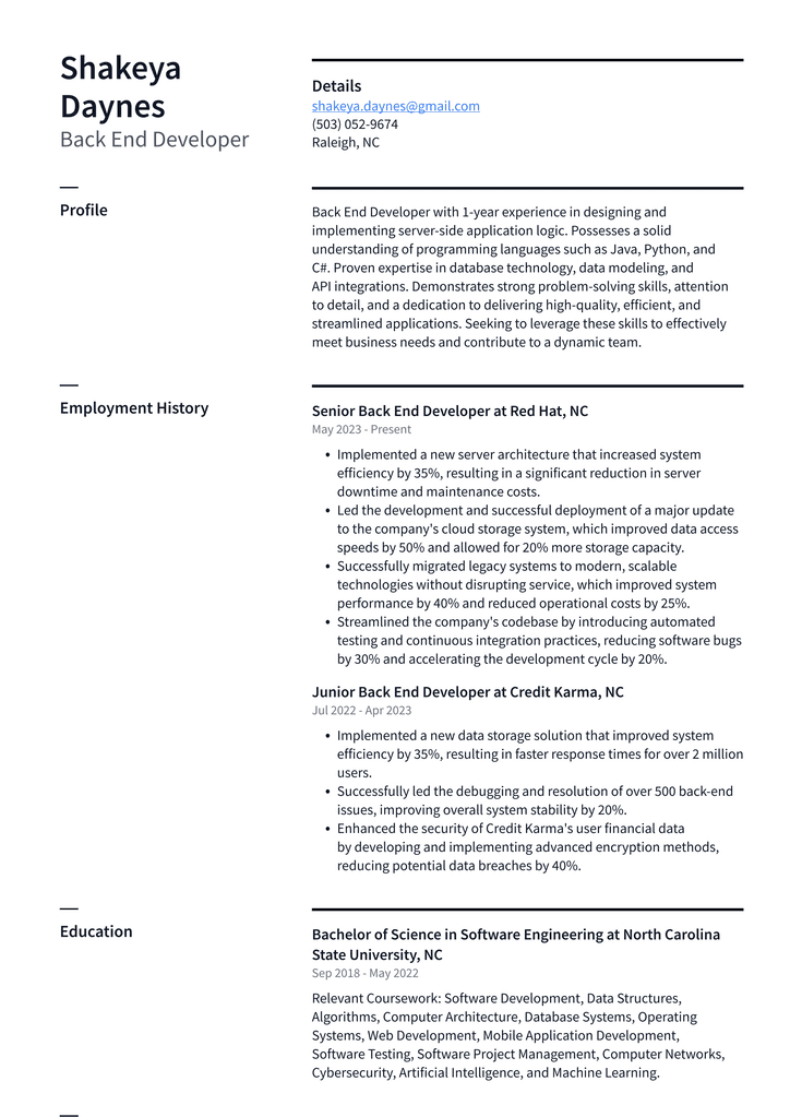 LinkedIn Back End Developer Resume Examples | ResumeCat