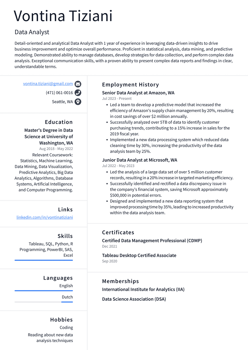 LinkedIn Data Analyst Resume Examples | ResumeCat