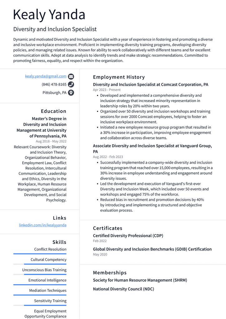 LinkedIn Diversity and Inclusion Specialist Resume Examples LinkedIn Diversity and Inclusion Specialist Resume Examples