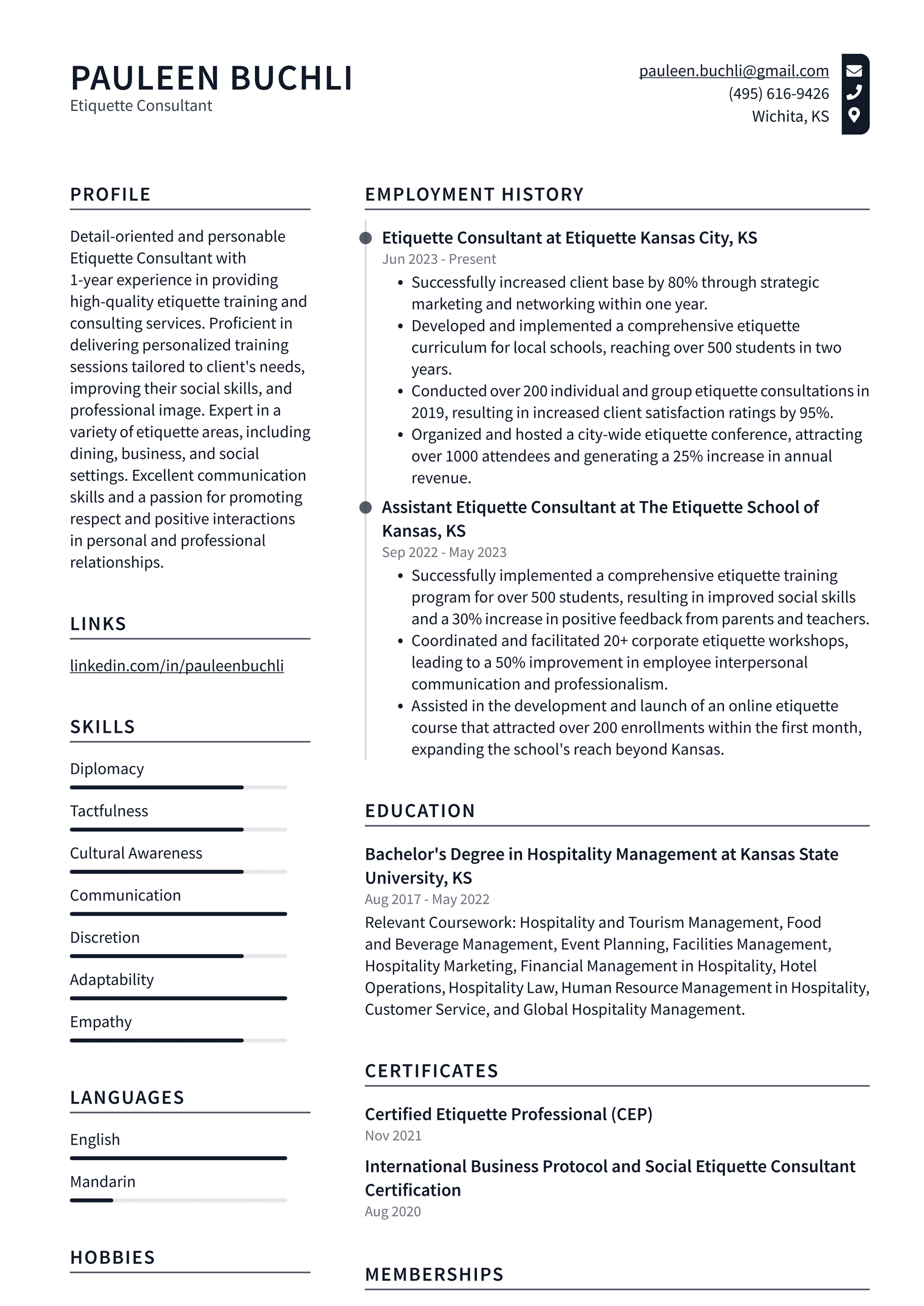 LinkedIn Etiquette Consultant Resume Examples | ResumeCat