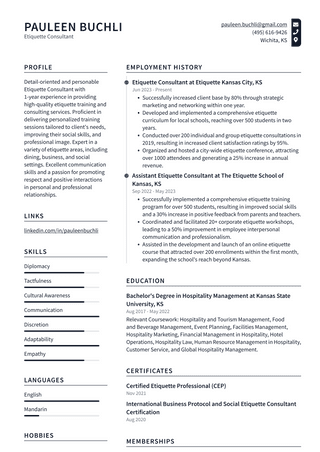 LinkedIn Etiquette Consultant Resume Examples | ResumeCat