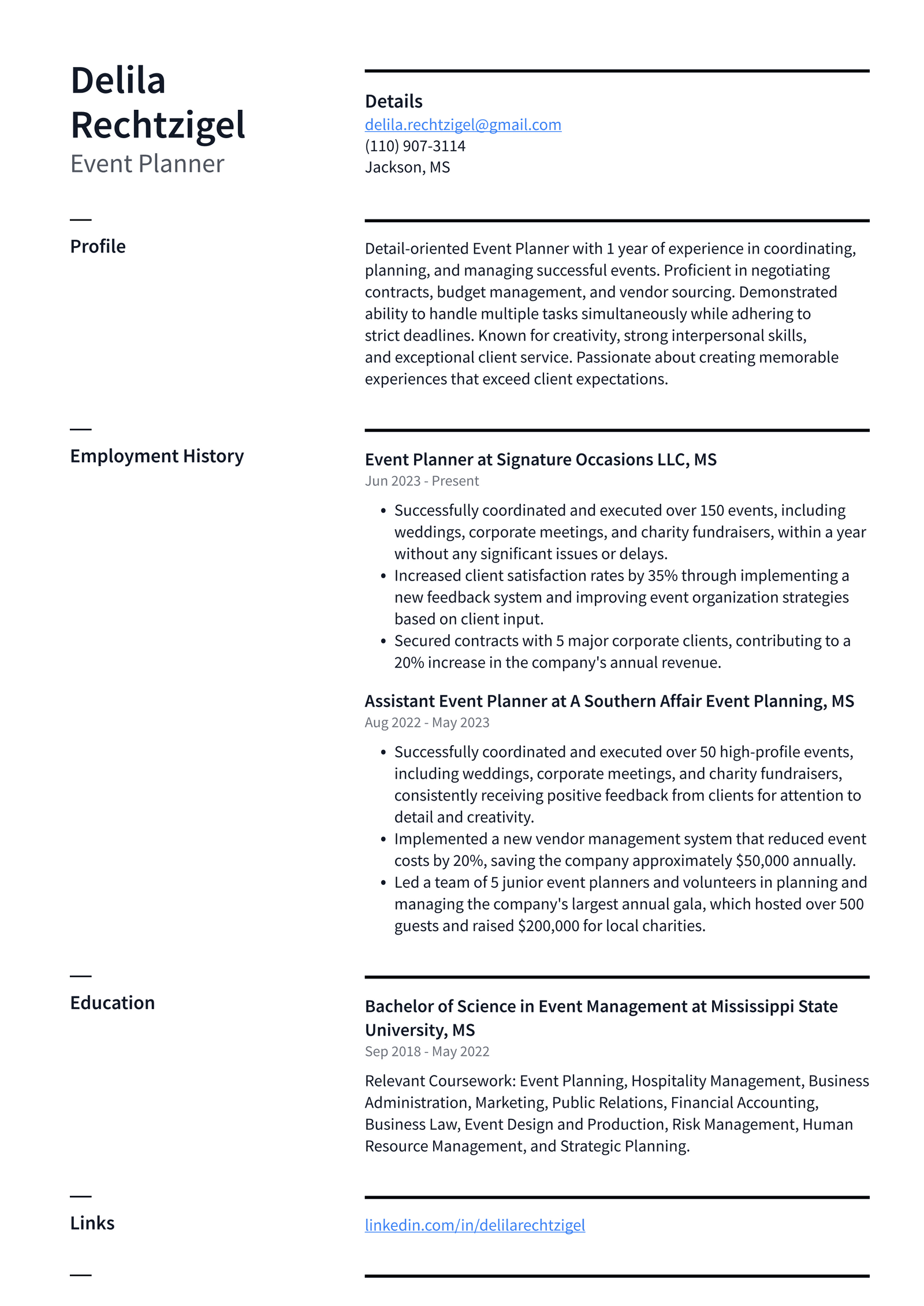 LinkedIn Event Planner Resume Examples | ResumeCat