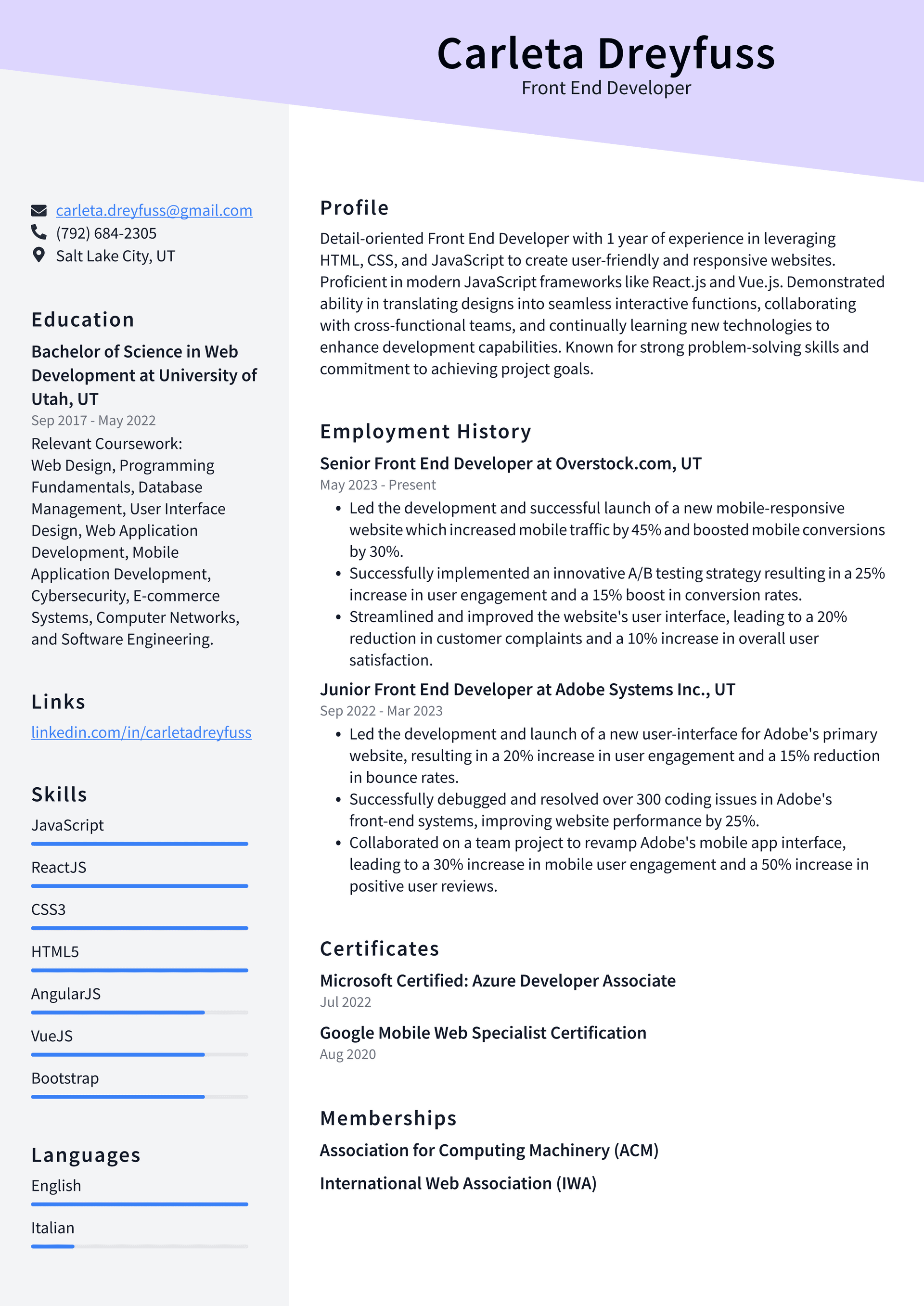 LinkedIn Front End Developer Resume Examples | ResumeCat