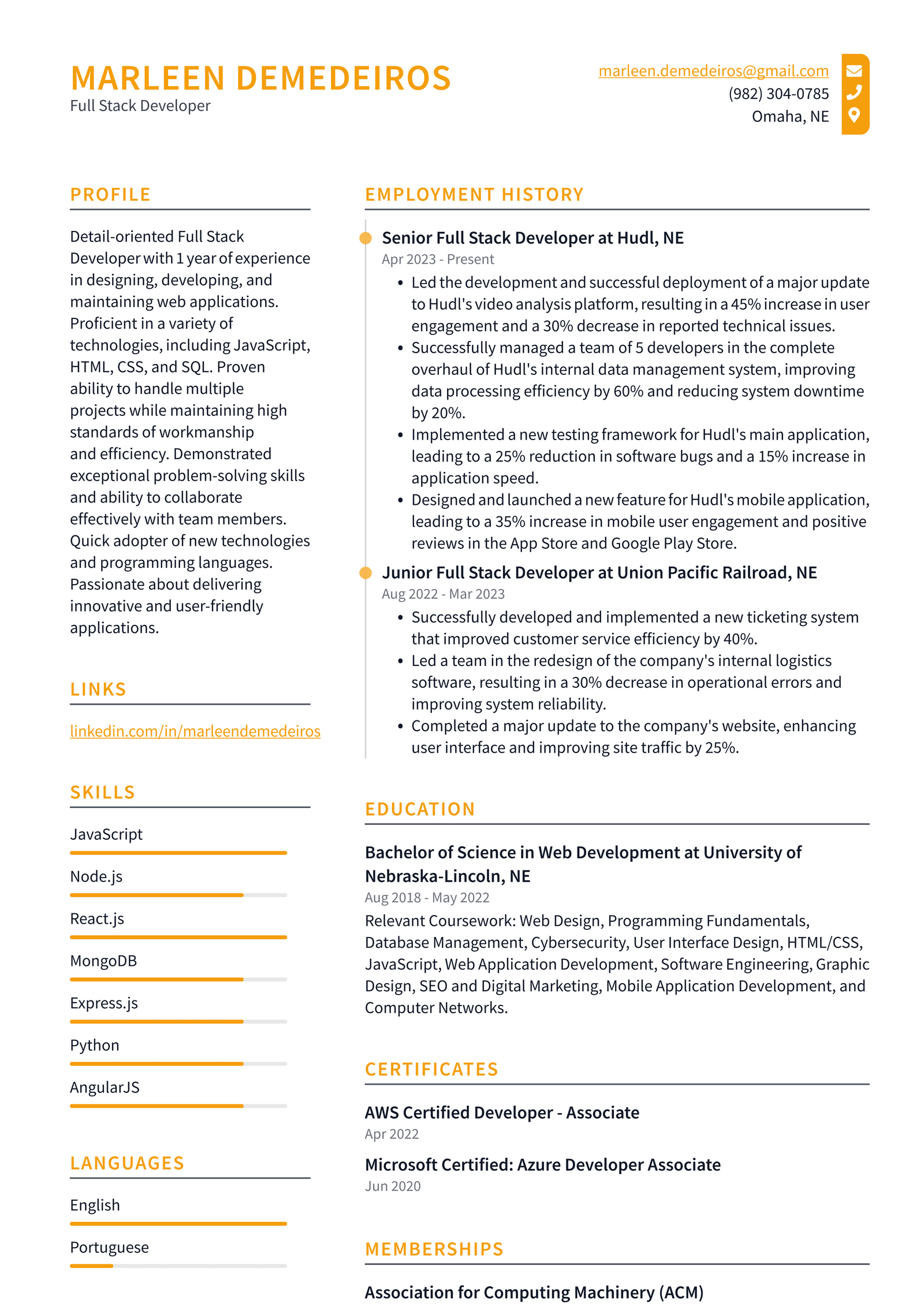 LinkedIn Full Stack Developer Resume Examples | ResumeCat