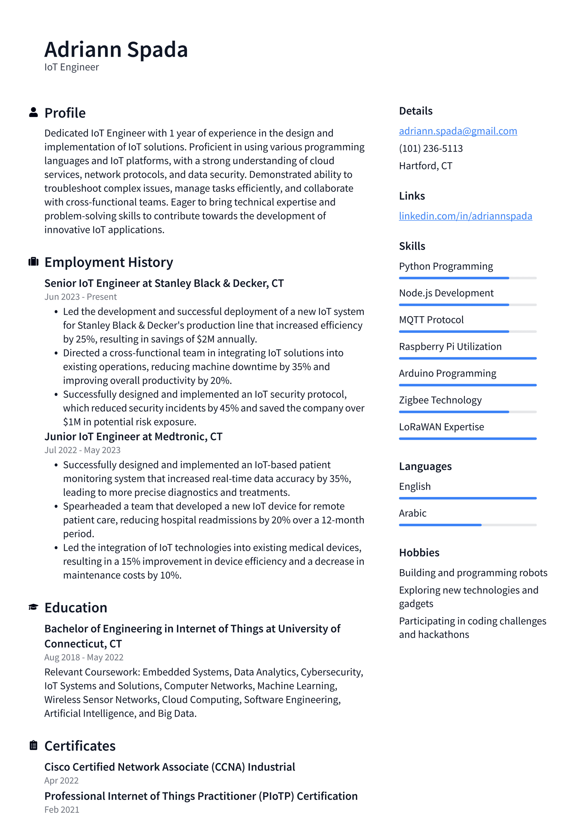 LinkedIn IoT Engineer Resume Examples | ResumeCat