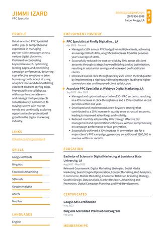 LinkedIn PPC Specialist Resume Examples | ResumeCat