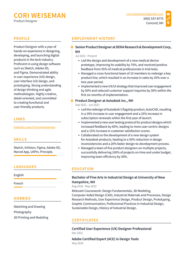 LinkedIn Product Designer Resume Examples | ResumeCat