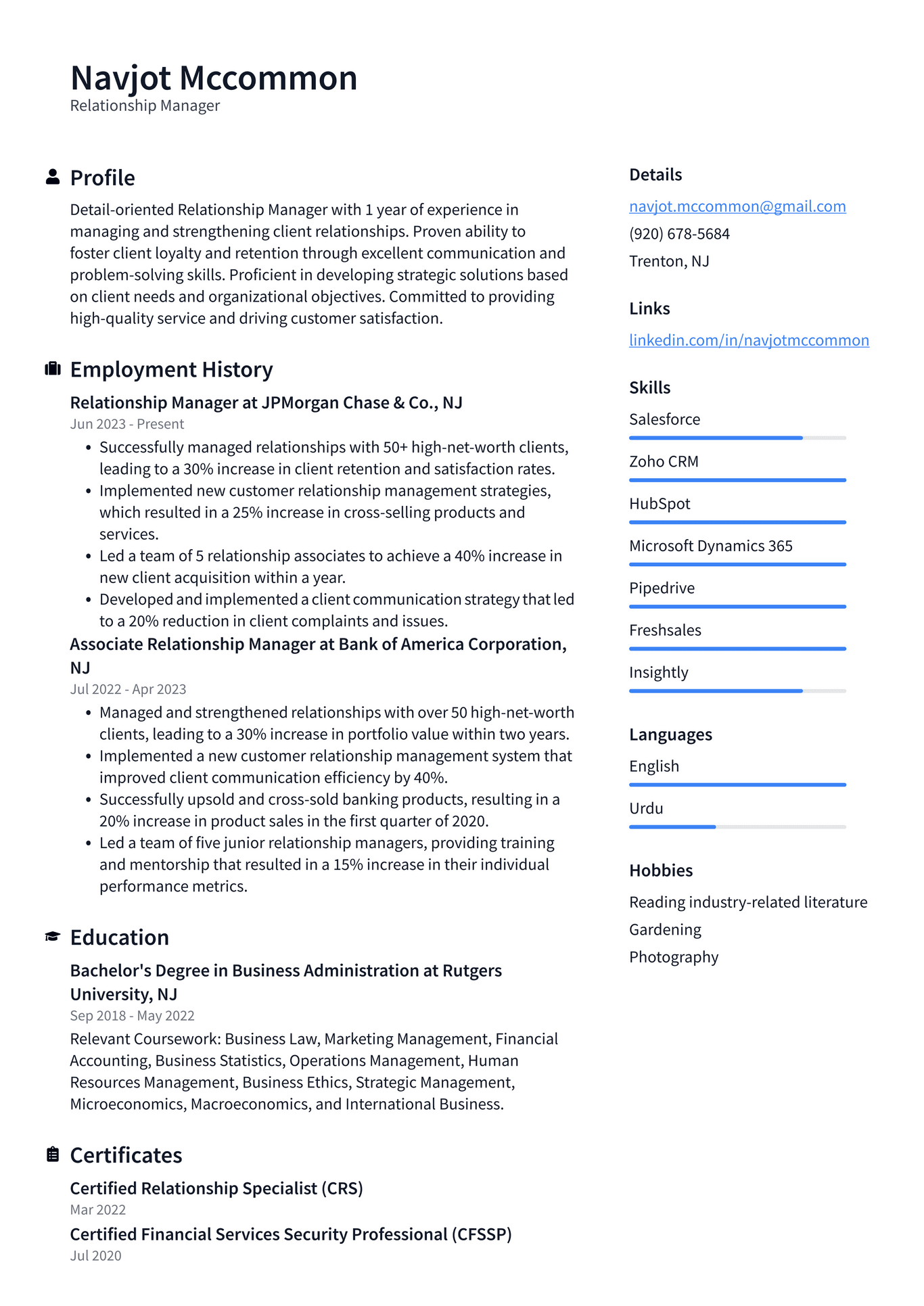 LinkedIn Relationship Manager Resume Examples | ResumeCat