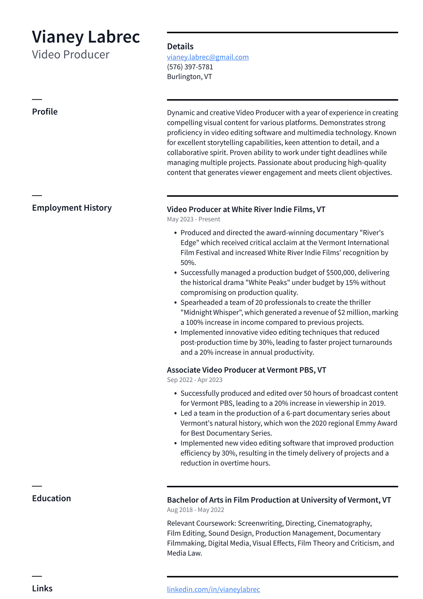 LinkedIn Video Producer Resume Examples | ResumeCat
