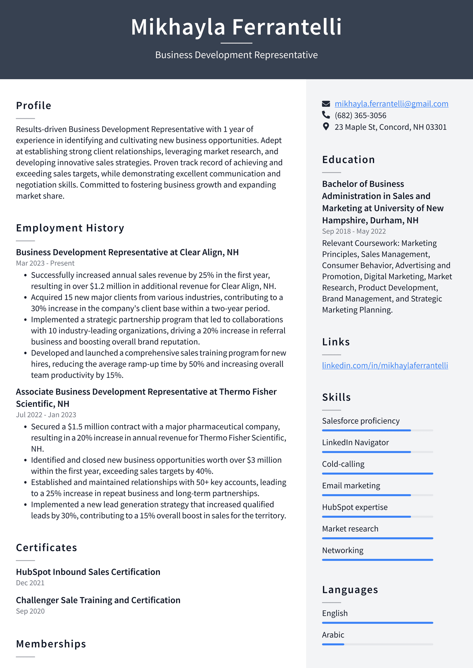 Lyft Business Development Representative Resume Examples