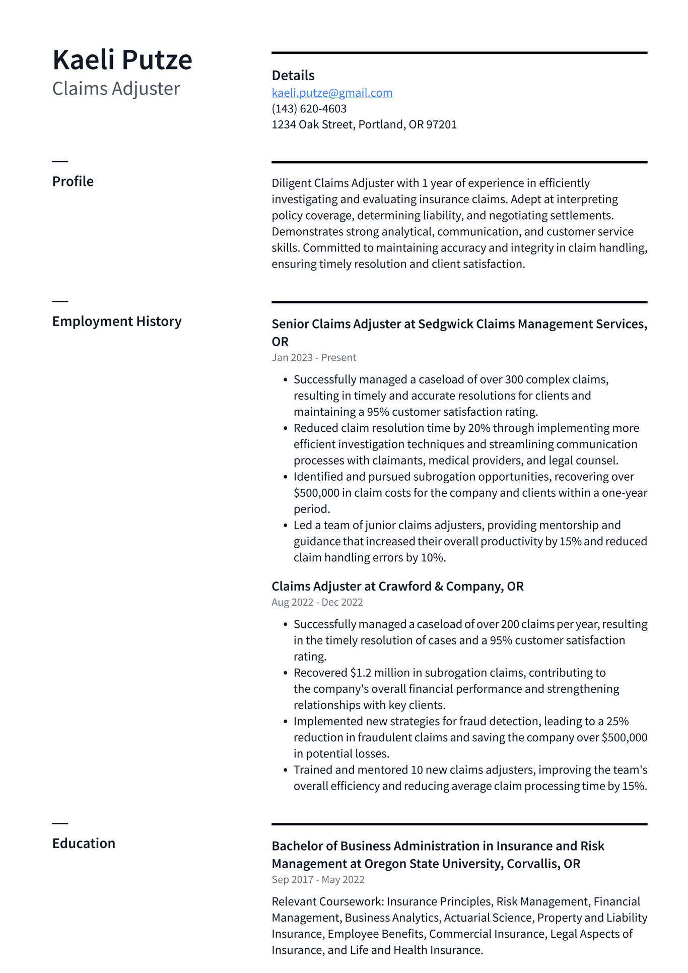 Lyft Claims Adjuster Resume Examples | ResumeCat