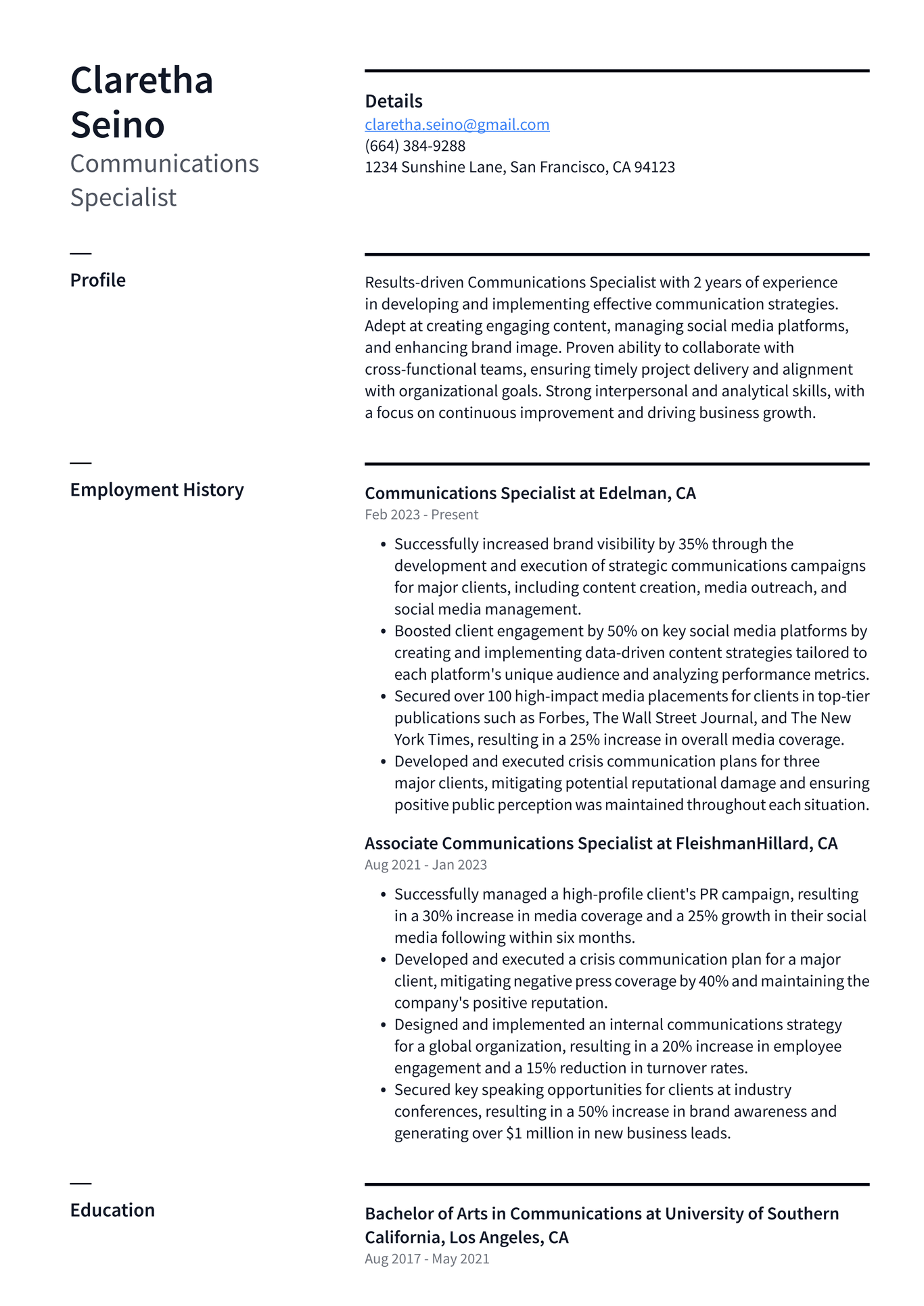 Lyft Communications Specialist Resume Examples | ResumeCat