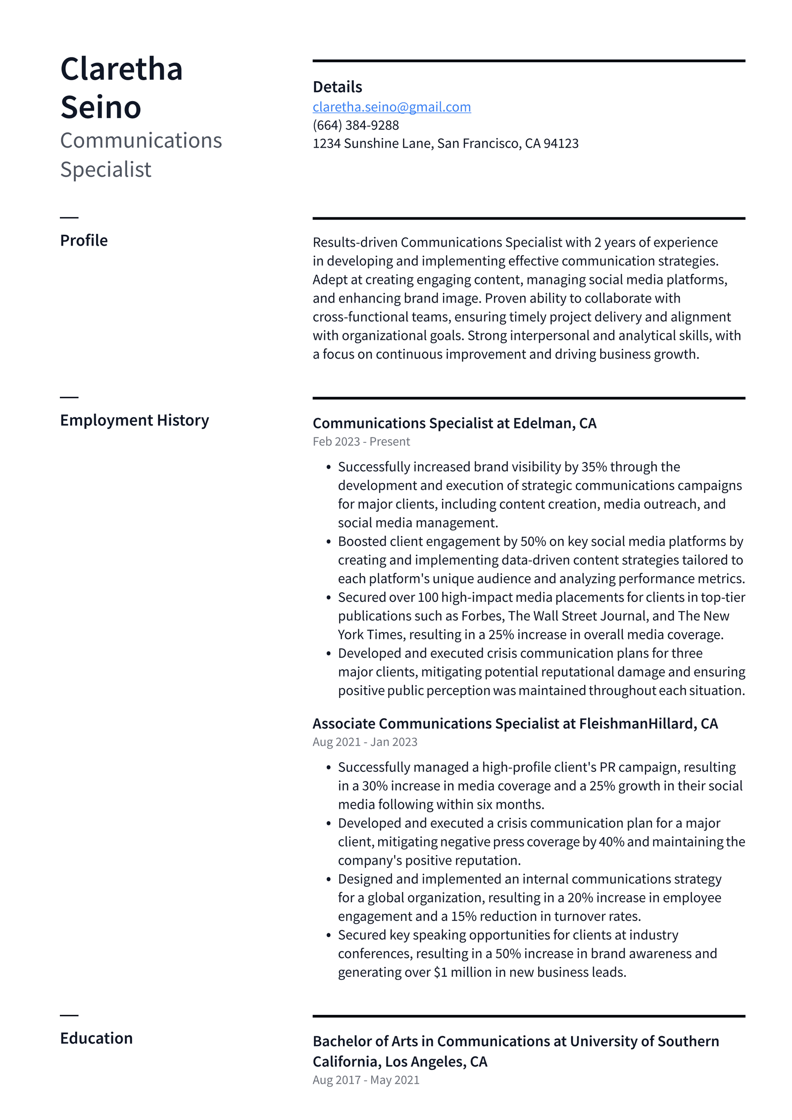 Lyft Communications Specialist Resume Examples | ResumeCat