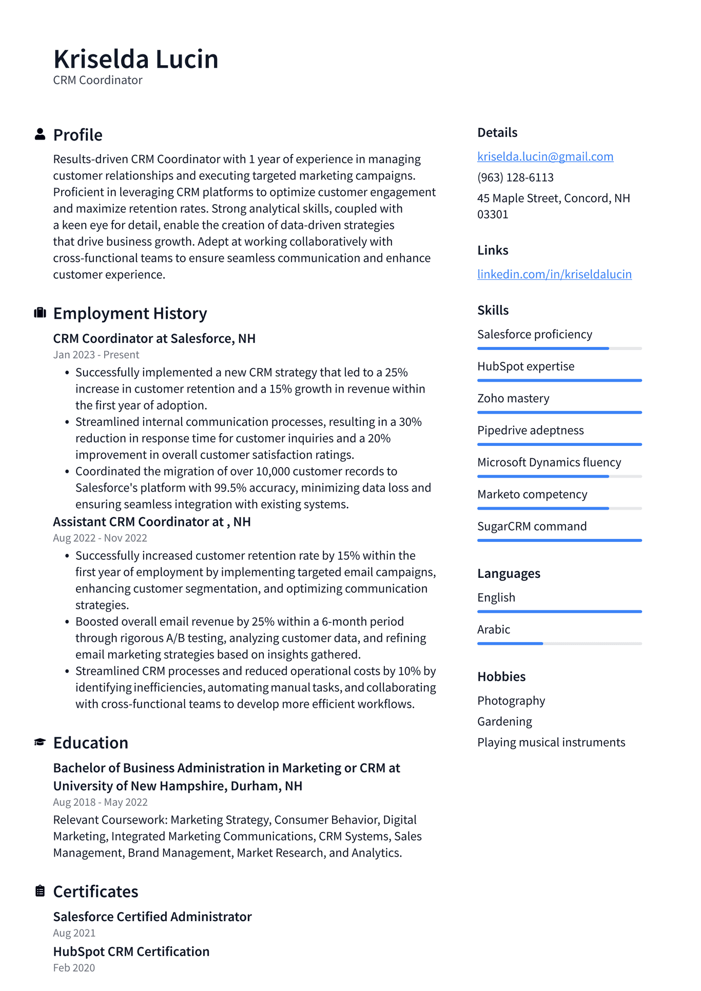 Lyft CRM Coordinator Resume Examples | ResumeCat